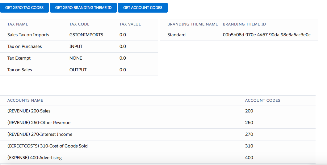 xero tax codes branding account codes