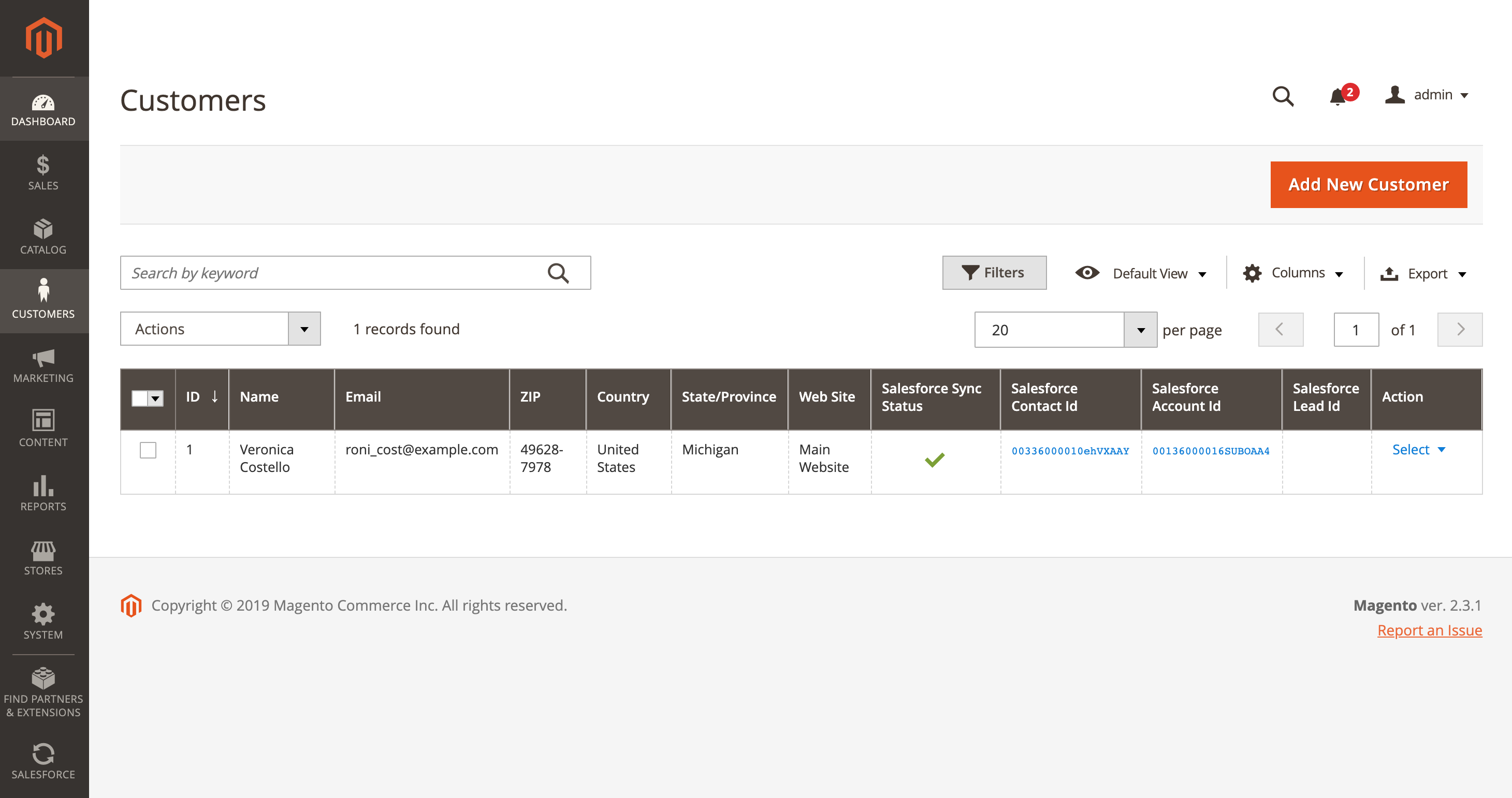 magento 2 customer synchronized with salesforce account contact