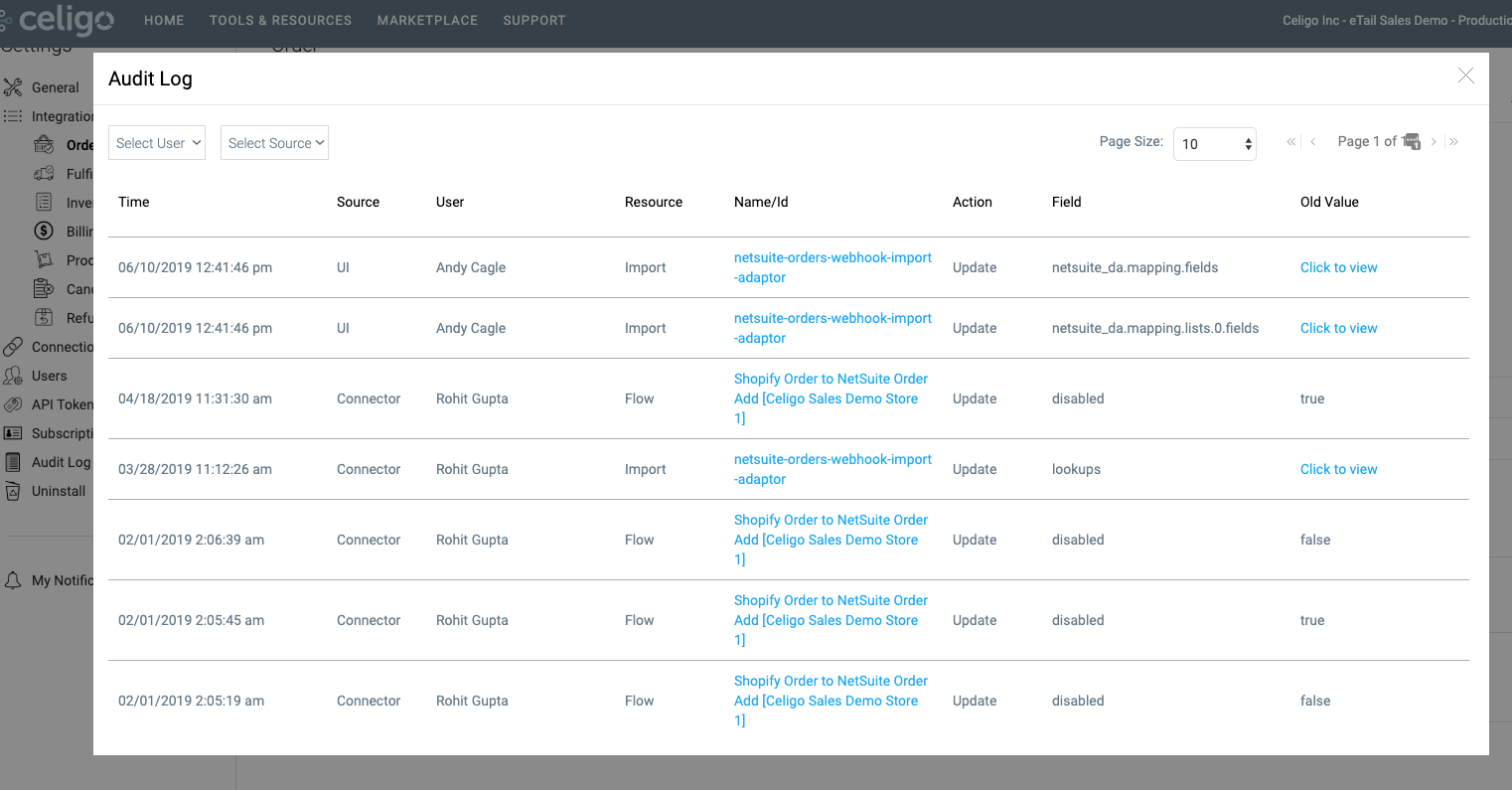 review the audit log for user activity