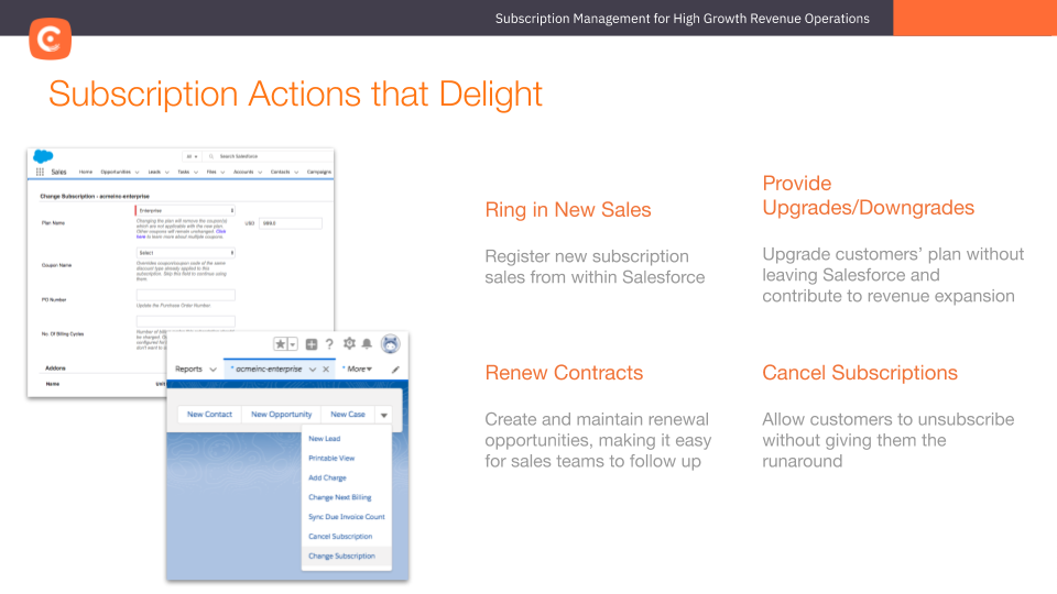 conduct subscription actions within salesforce