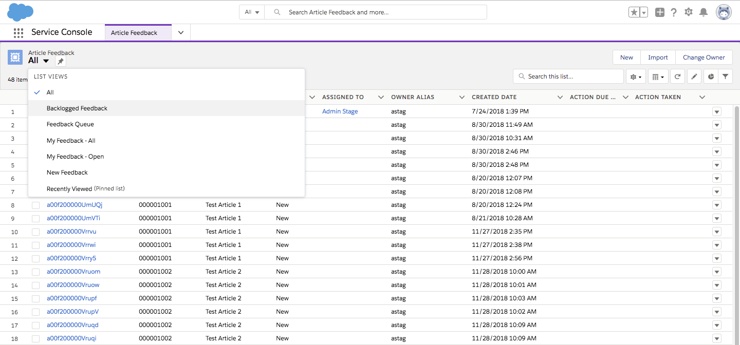 use lists on article feedback to find sets of feedback records to take ...