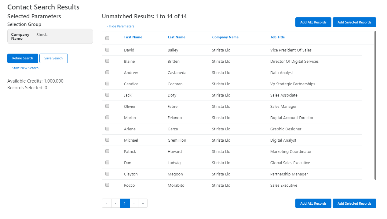contacts search results