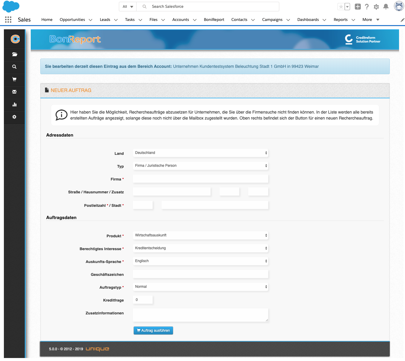 rechercheauftrag an creditreform