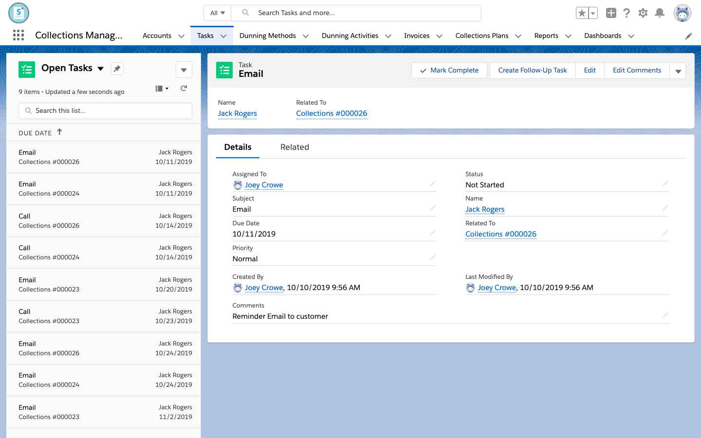 collections agents can easily view their assigned tasks and take action ...