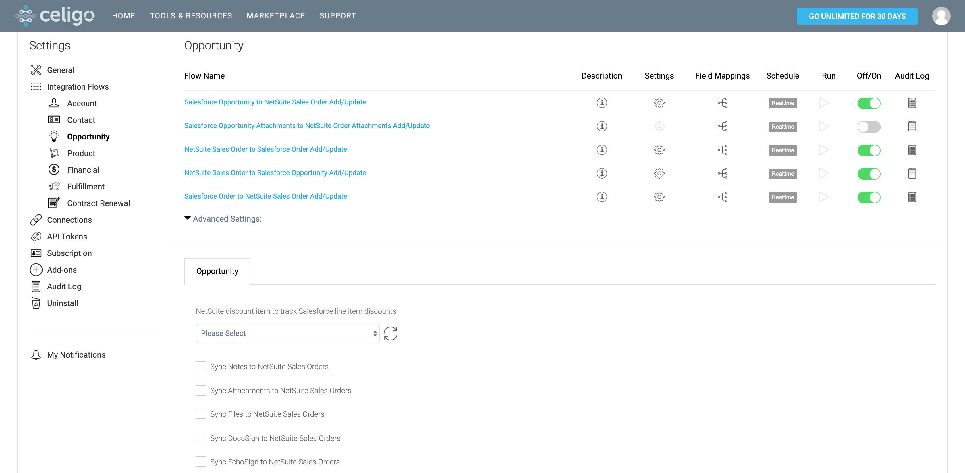 opportunity settings