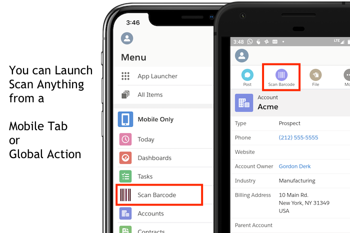 launch scan anything from a custom tab global action or a flow
