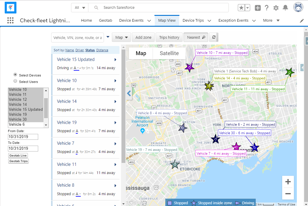 nearest fleet vehicle to a geolocation