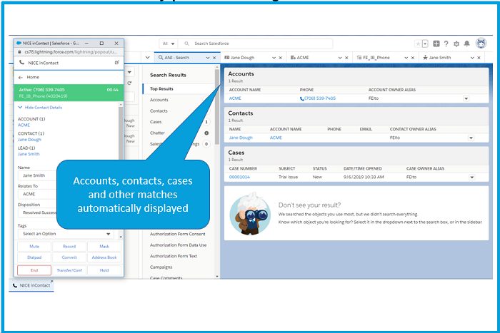 matched information automatically presented to agent