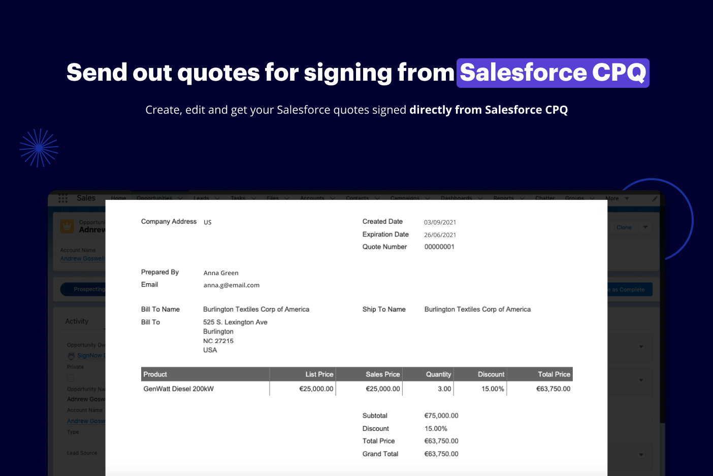 send out quotes for signing from salesforce cpq
