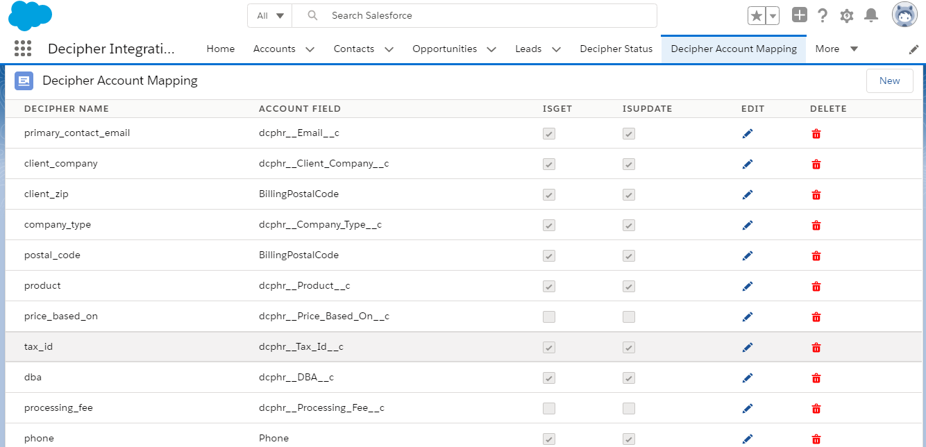 decipher app s account mapping tab interface