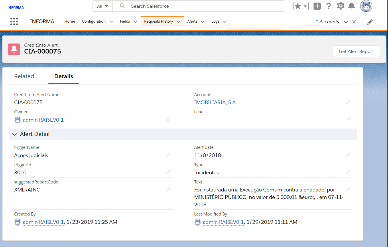 credit info alert details