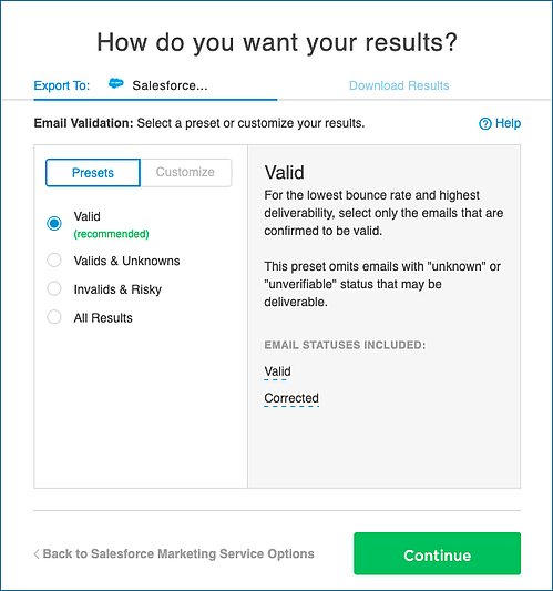 exporting instantdata validation results to salesforce marketing cloud