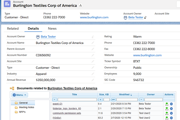 documents related to record folderize on account page