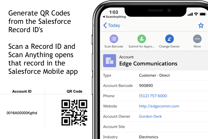 use salesforce record ids and qr codes to scan and open any record