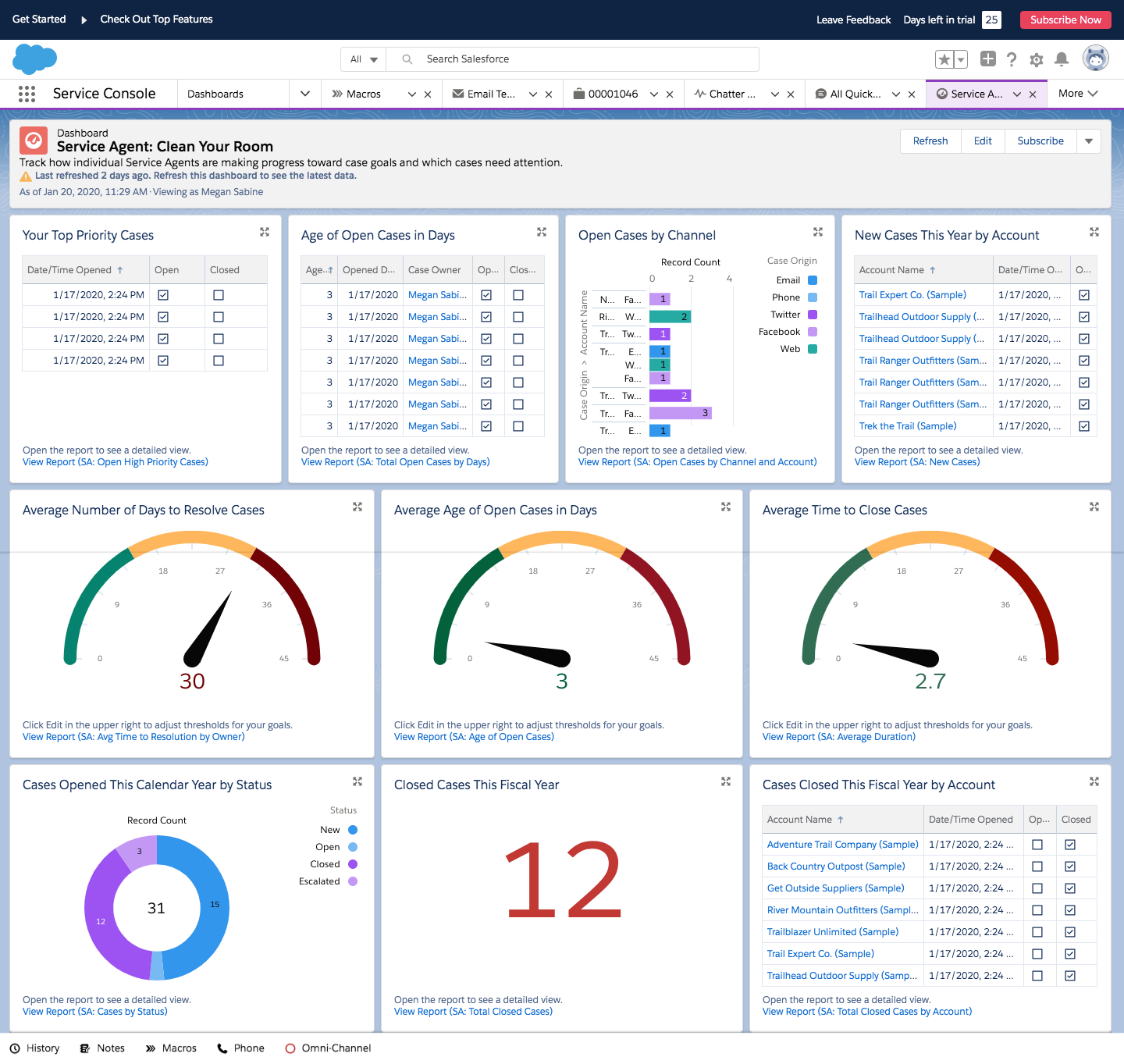 service agent clean your room dashboard