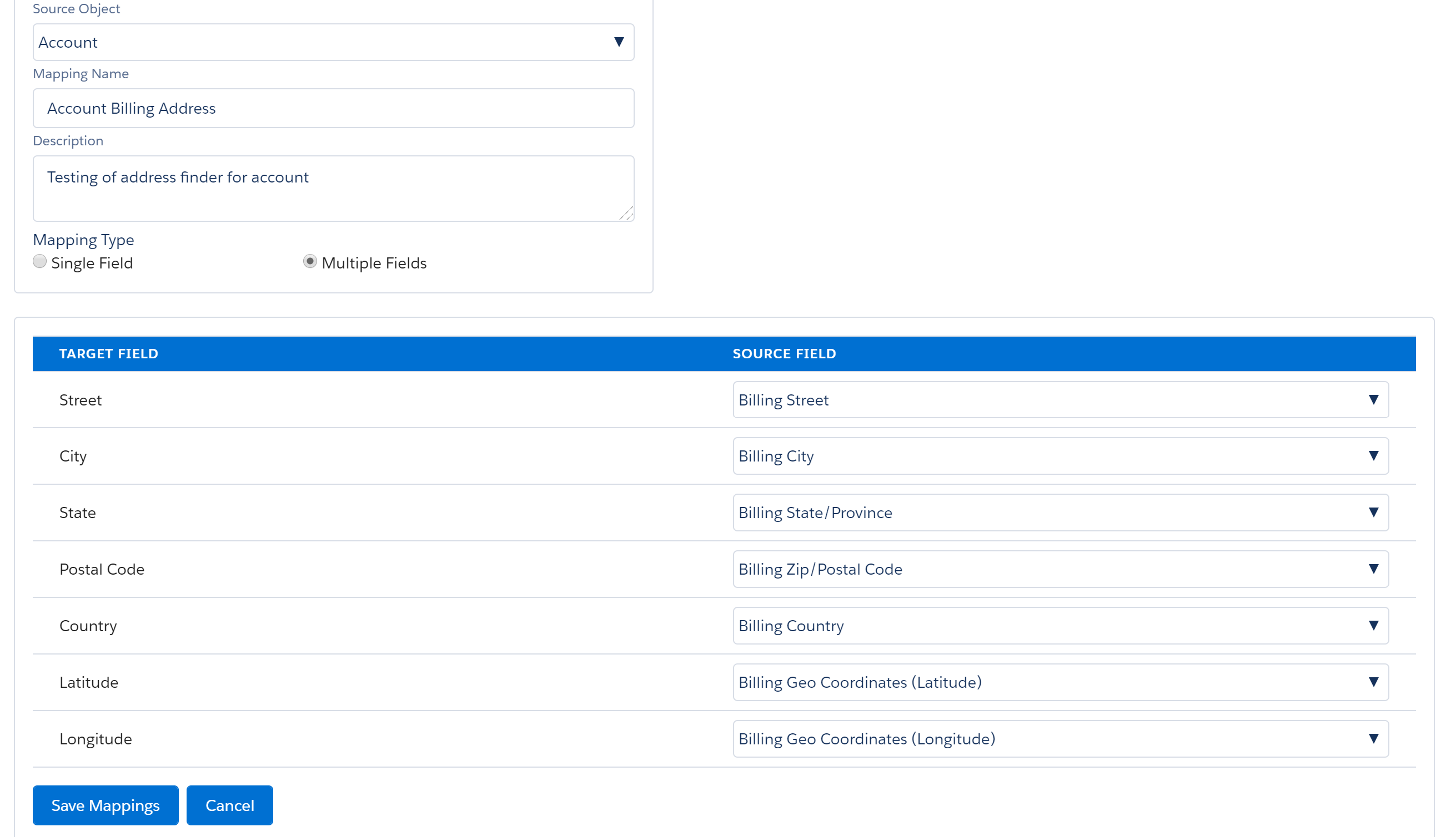 multi field address mapping