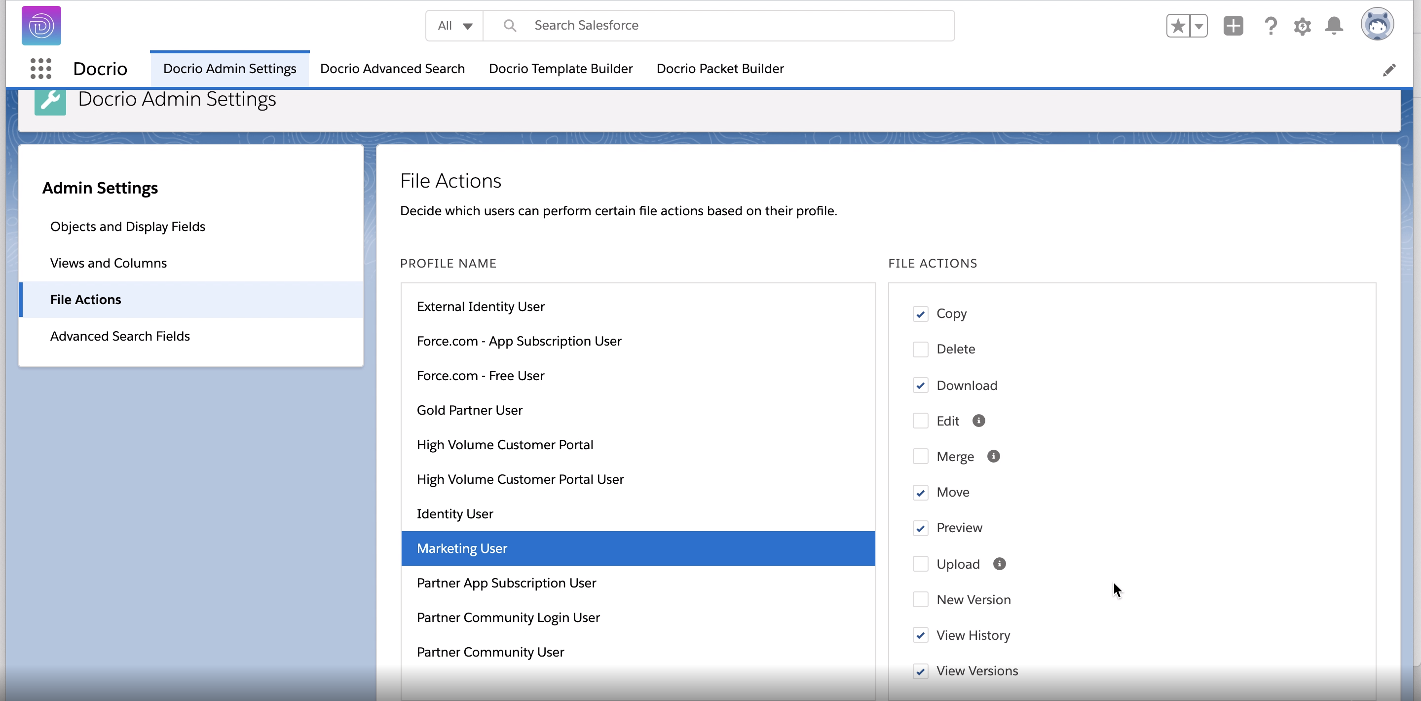 file actions allow you to easily establish user permissions