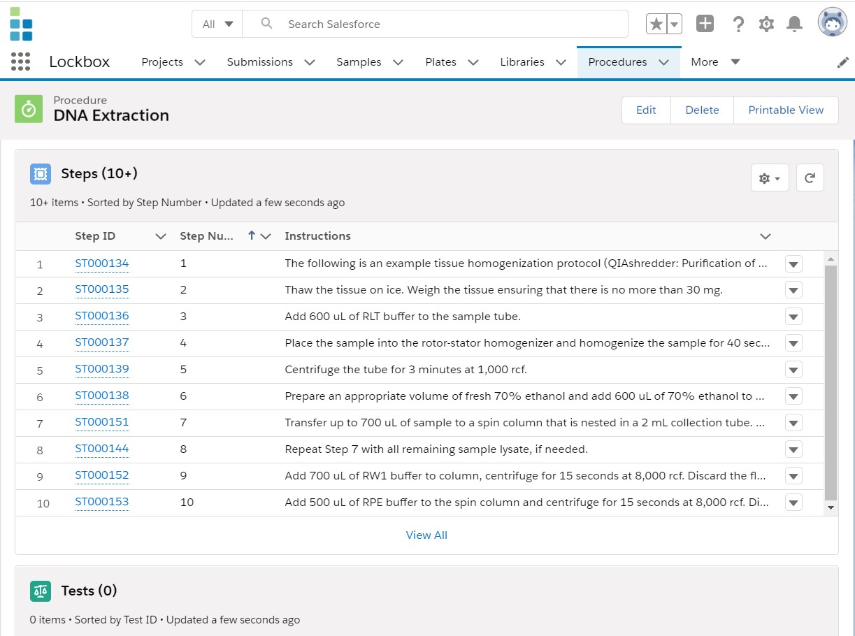 lab testing protocol execution