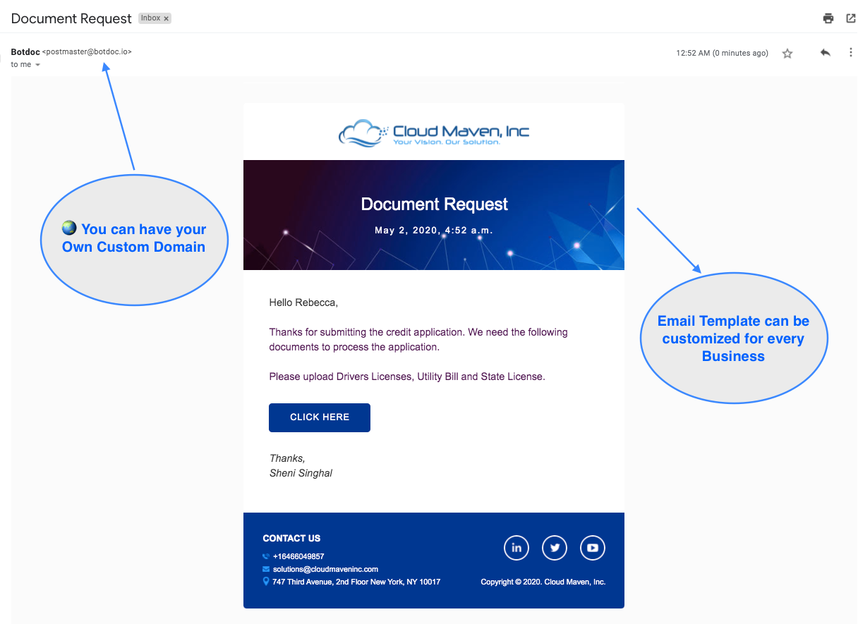 email received with an upload link note mode of request is email