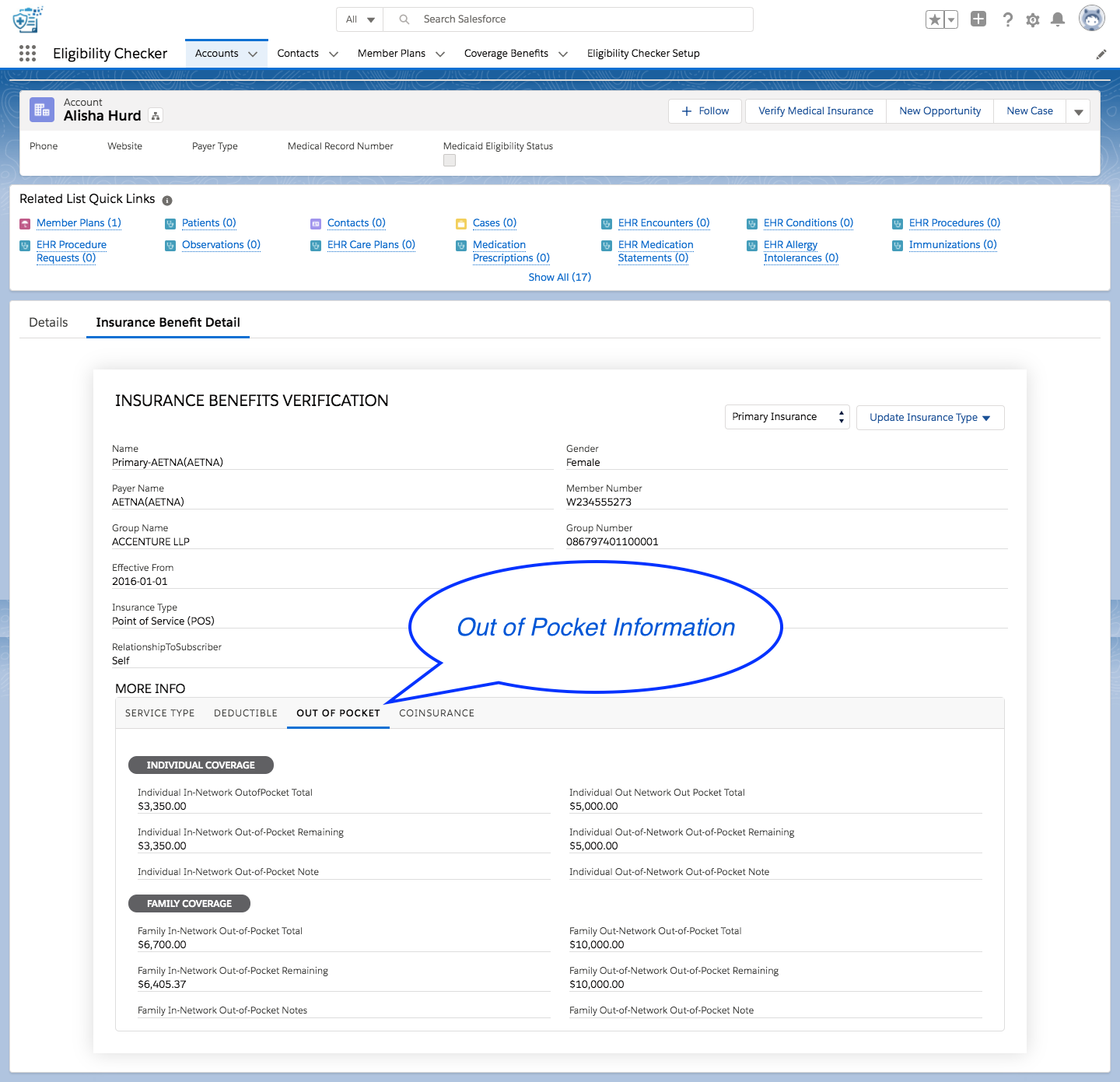 insurance benefits detail card out of pocket can be added to account ...