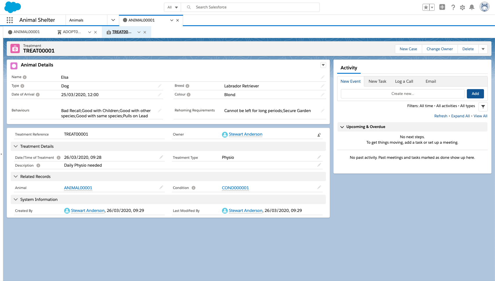 store detailed information about treatments