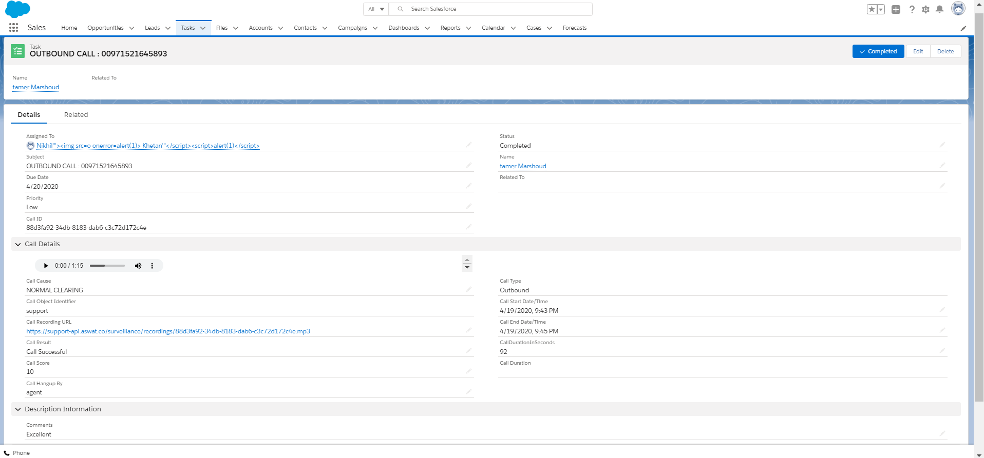 call history call recording 360 degree view