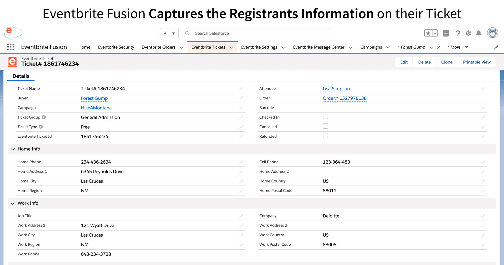 eventbrite fusion captures the registrants information on their ticket