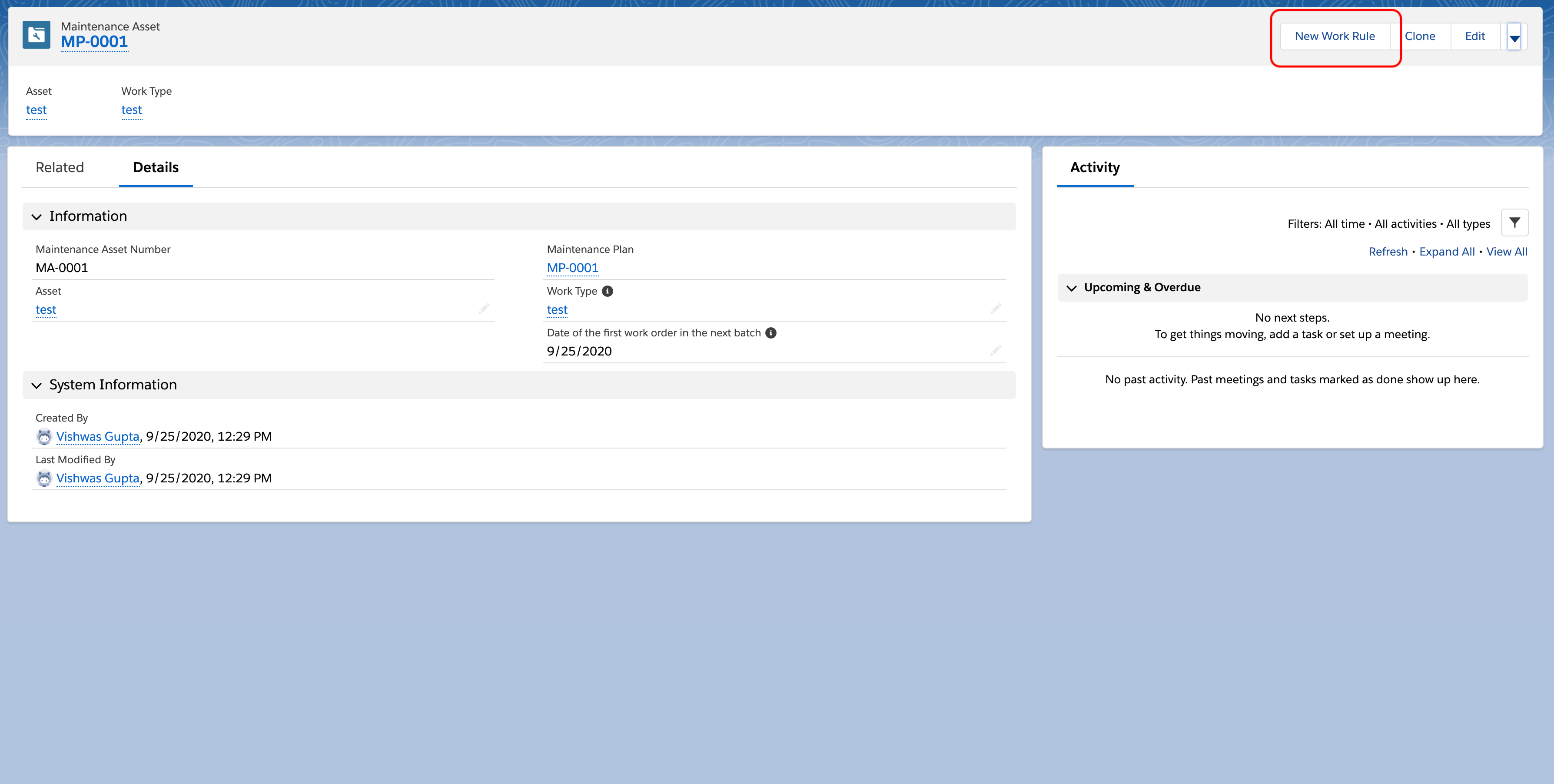 new work rule modal box