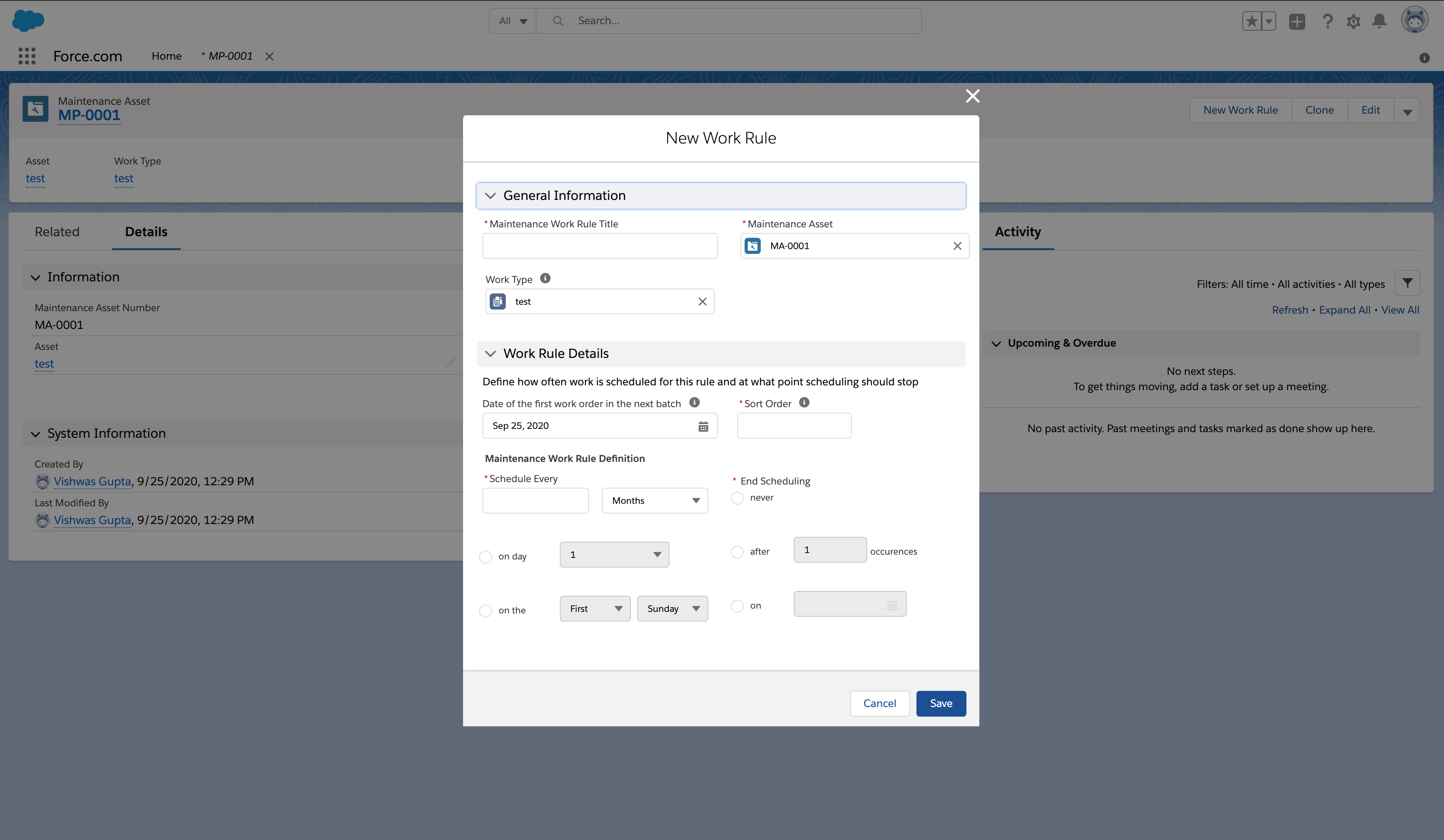 new work rule modal box