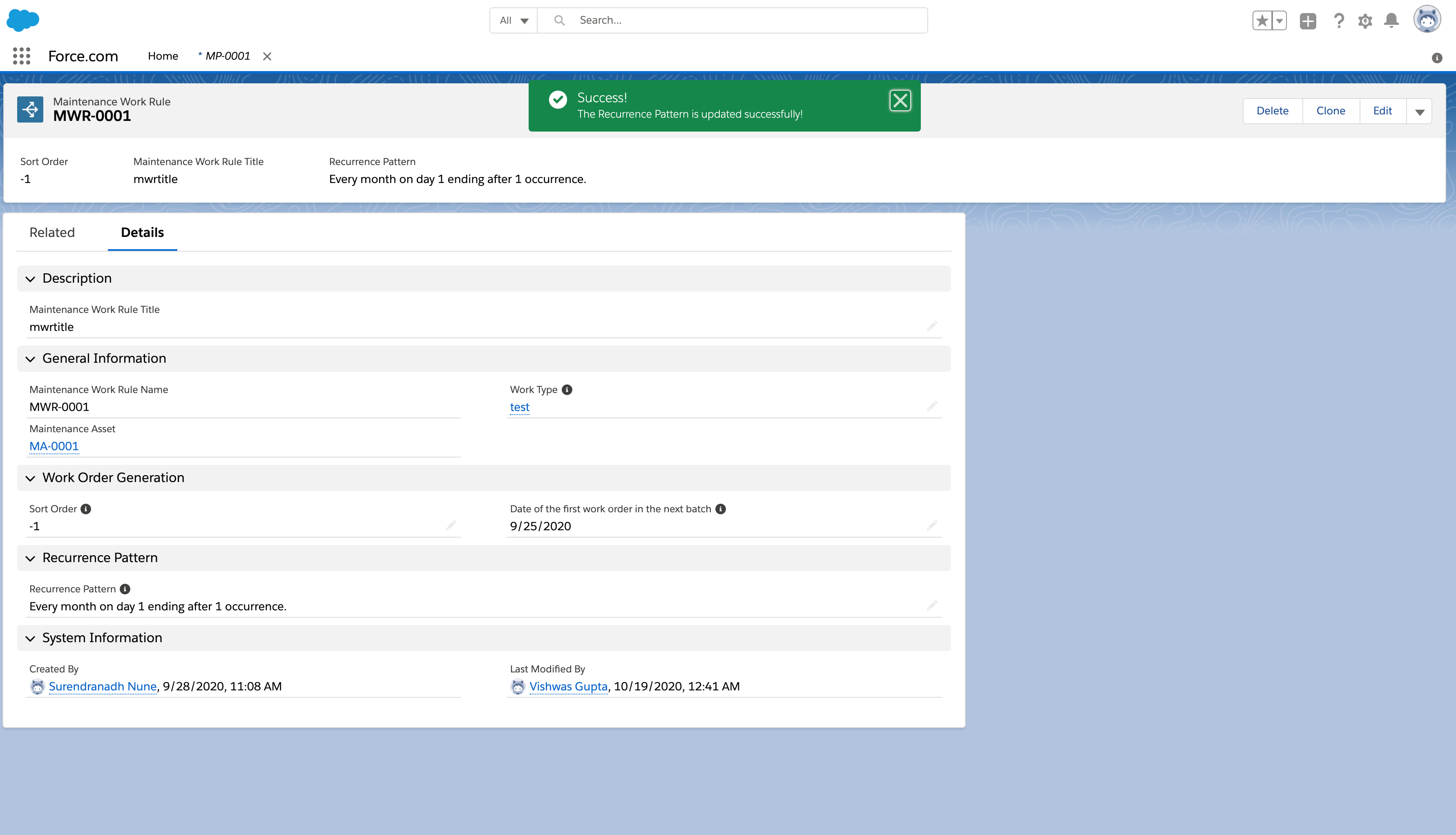 edit work rule success toast