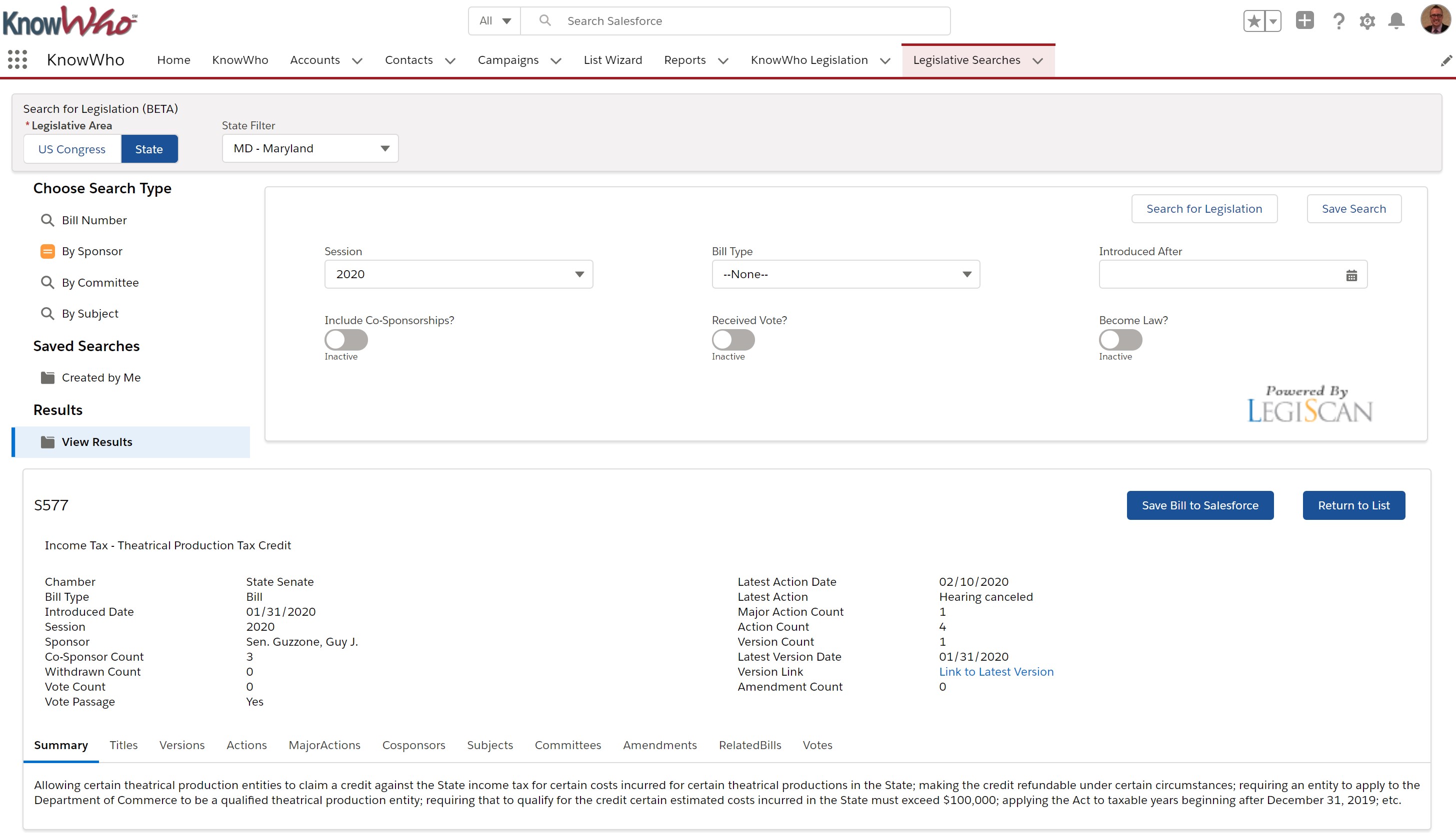 knowwho state legislative monitoring bill details