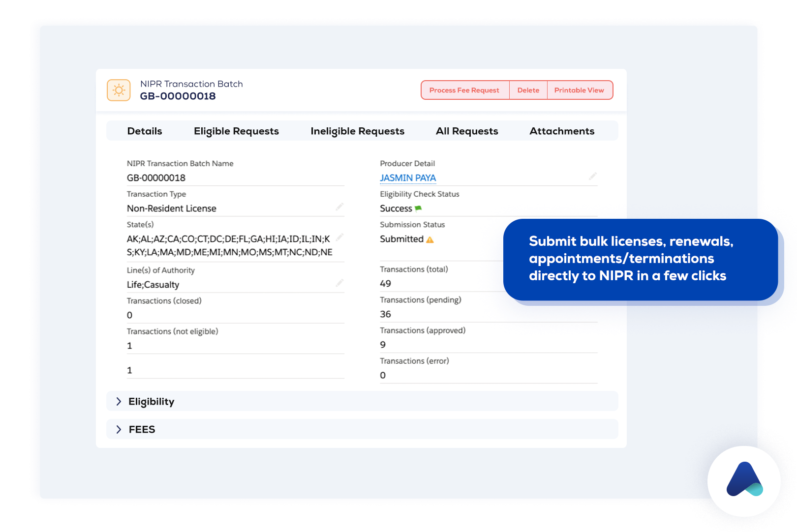 submit bulk licenses renewals and appointments terminations directly to nipr in a few clicks