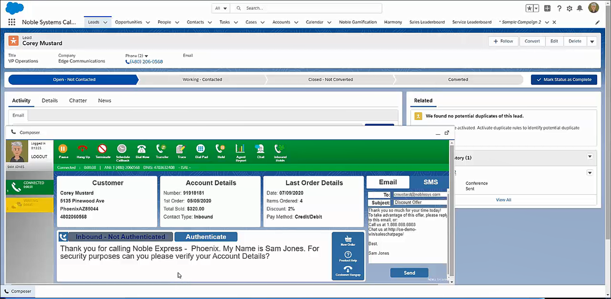 sfdc lightning noble smartengage inbound cal