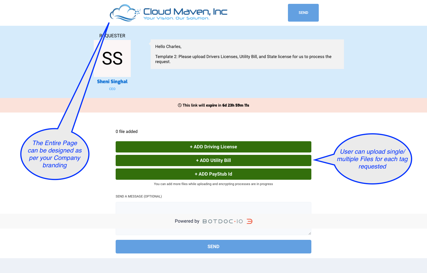 link where files needs to be uploaded by the end user