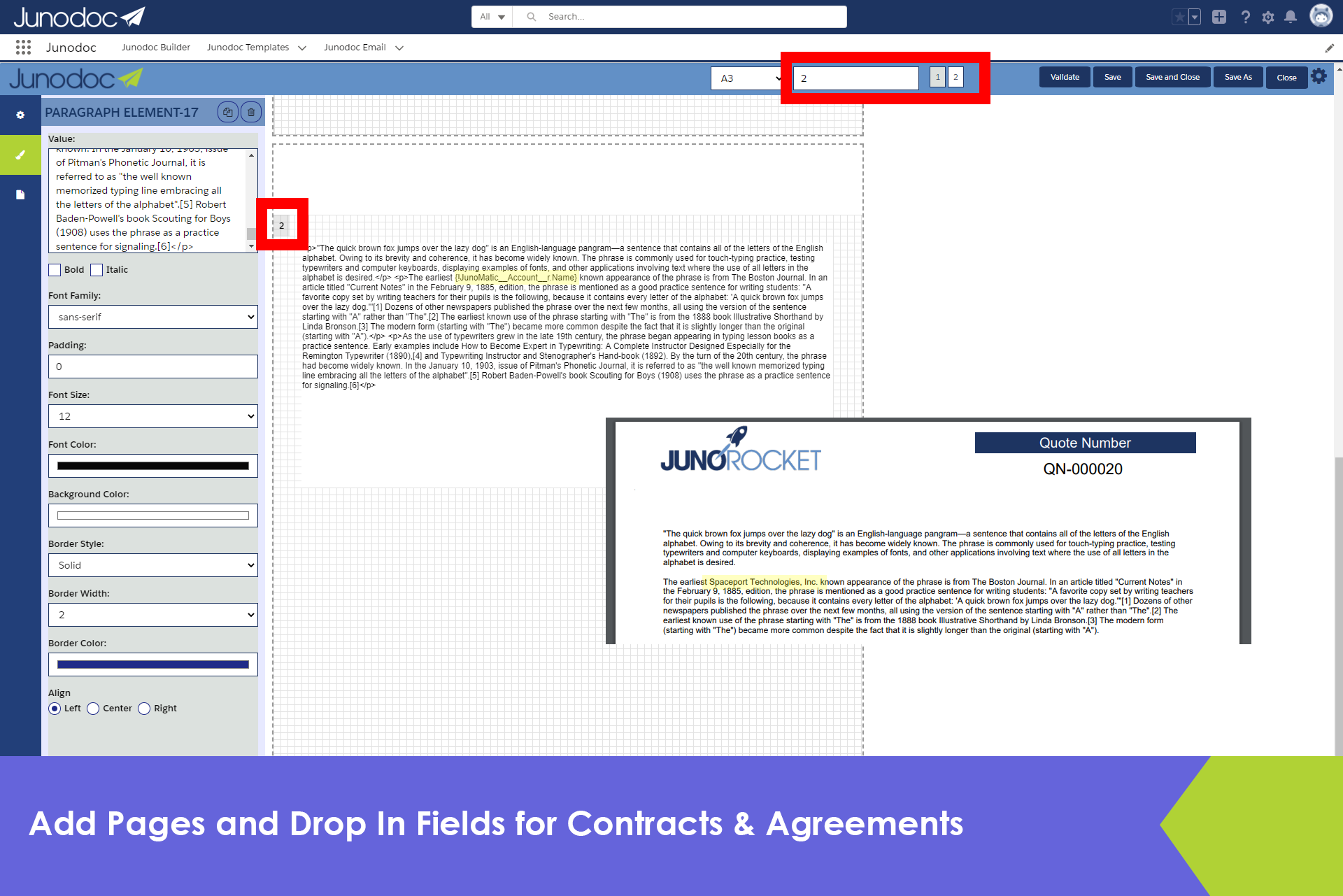add pages and drop in fields for contracts and agreements