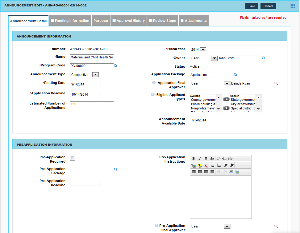 editing a funding announcement