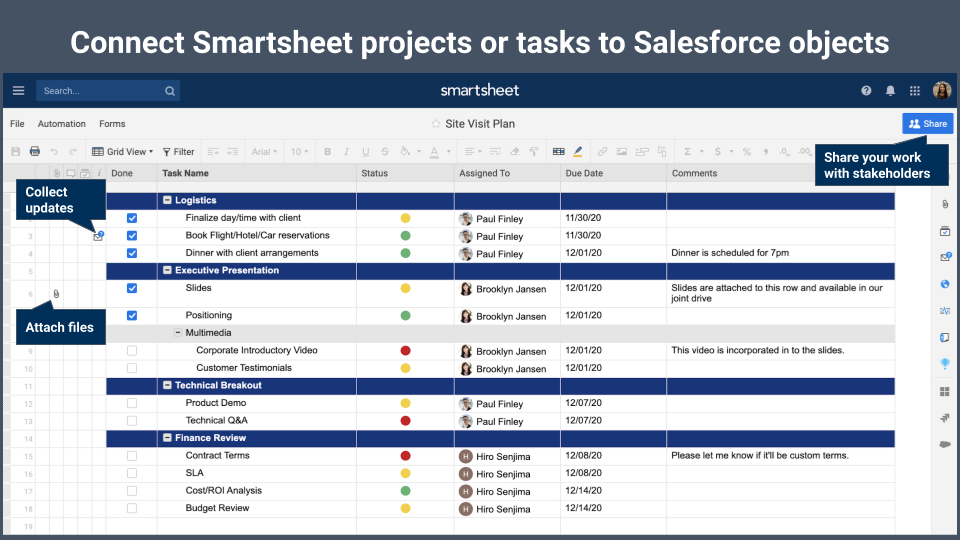 connect smartsheet projects or tasks to salesforce objects
