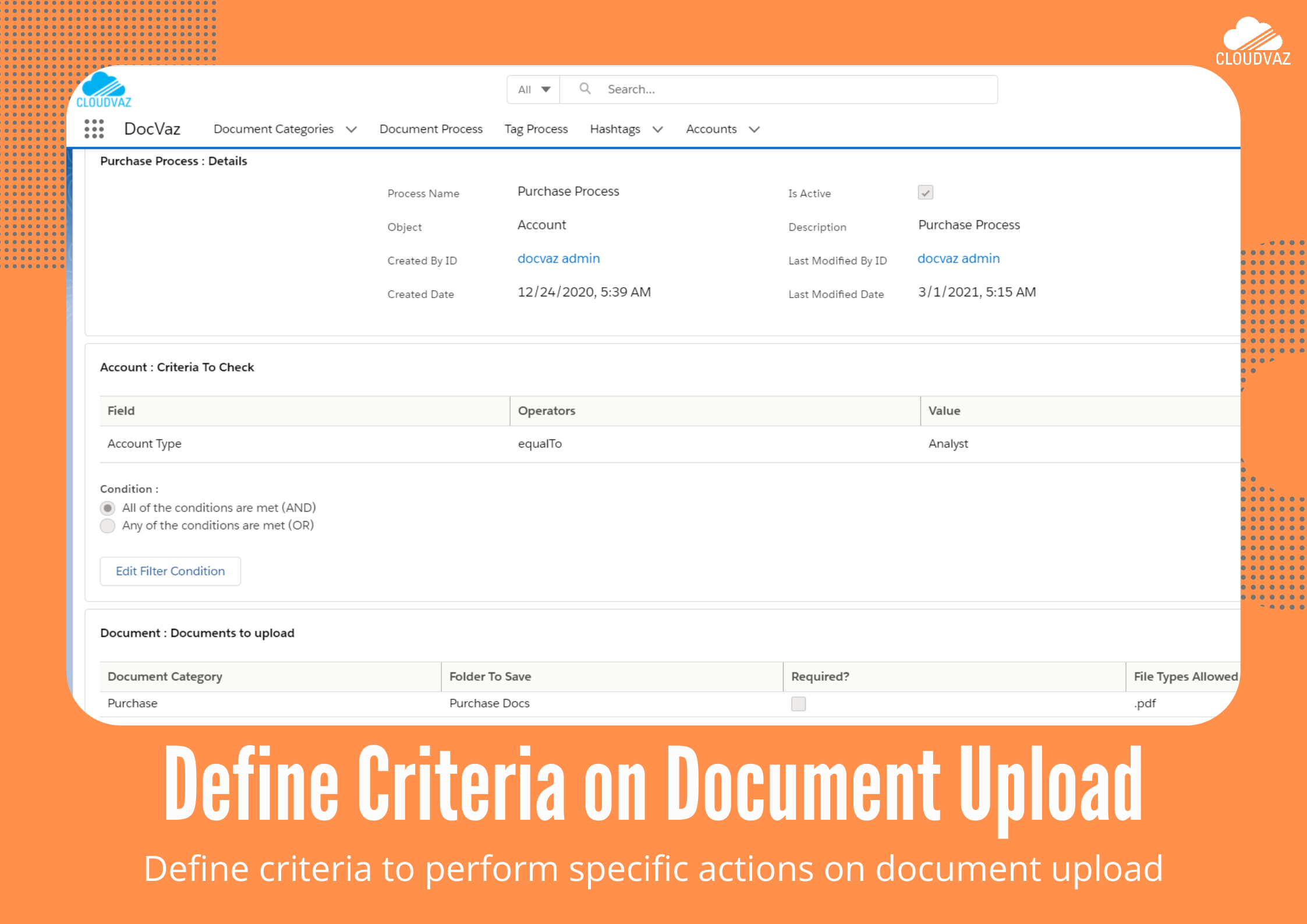 define criteria on document upload