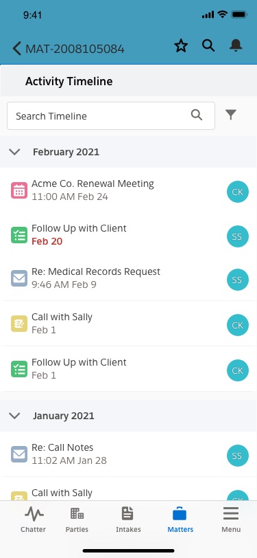 activity timeline mobile view