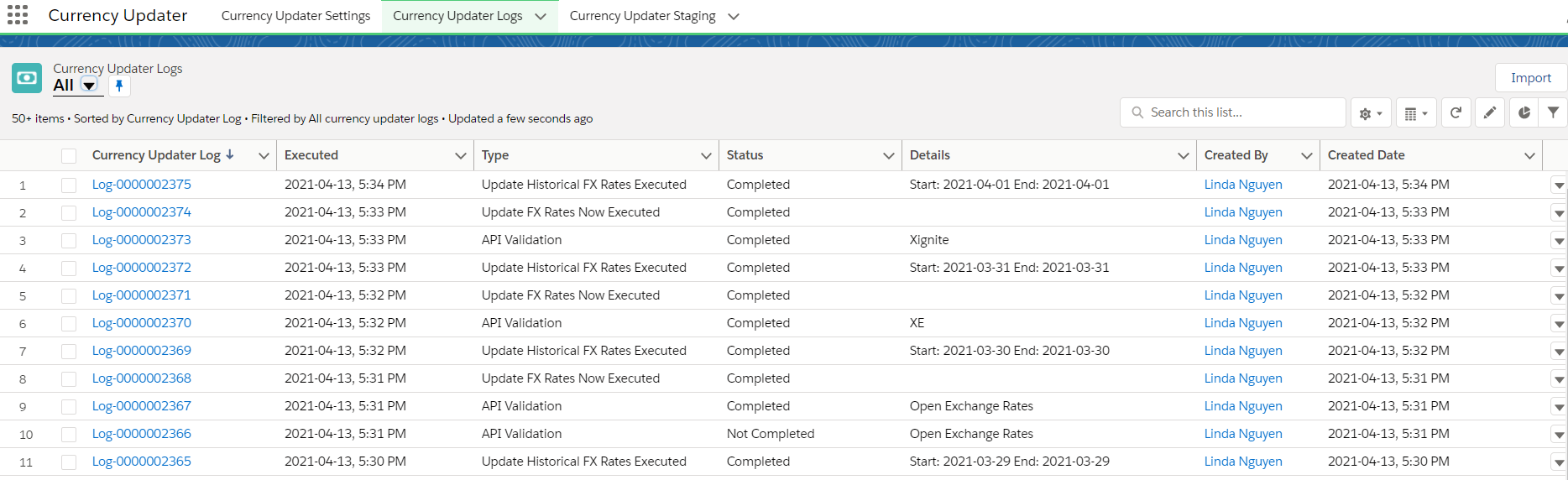 logs captured so you can easily review the status of your request