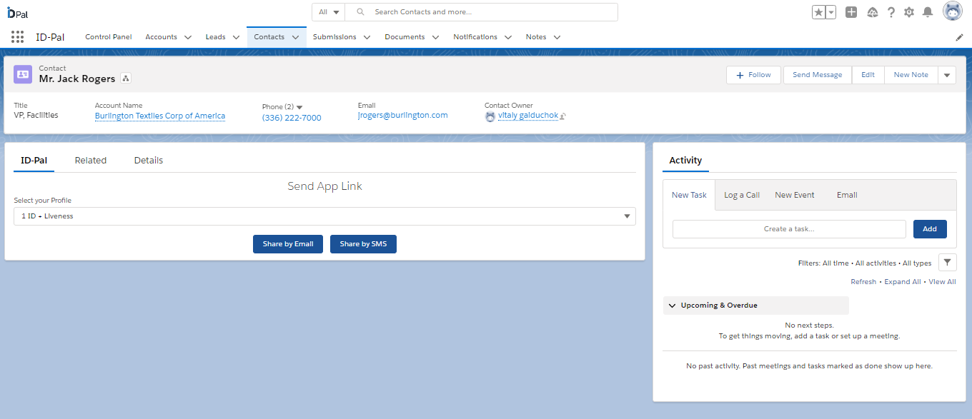 share a link via email or sms to download the id pal app