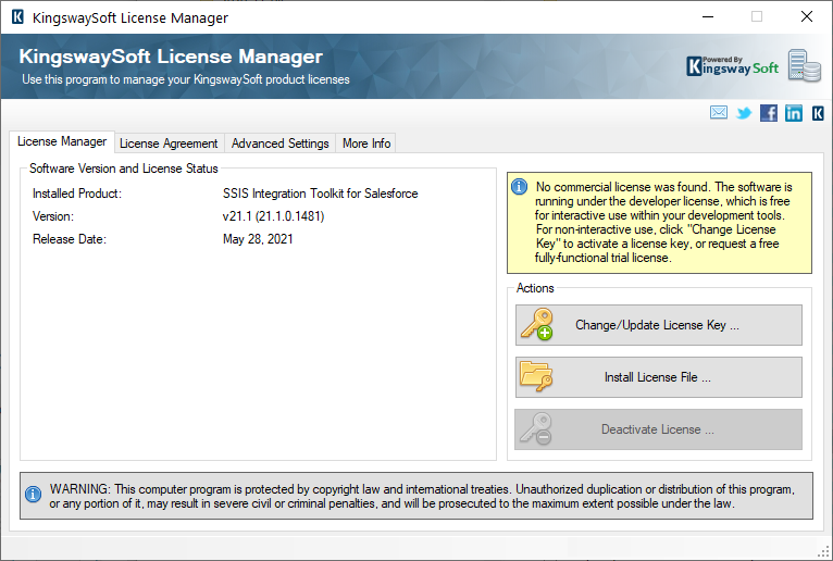 kingswaysoft license manager free developer license