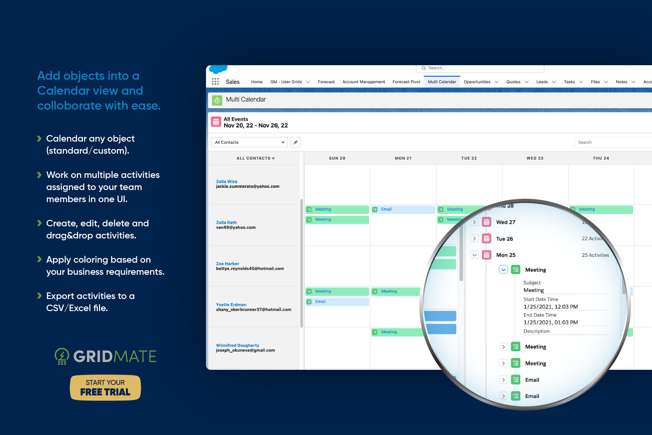 multi calendar calendar any object timeline activity