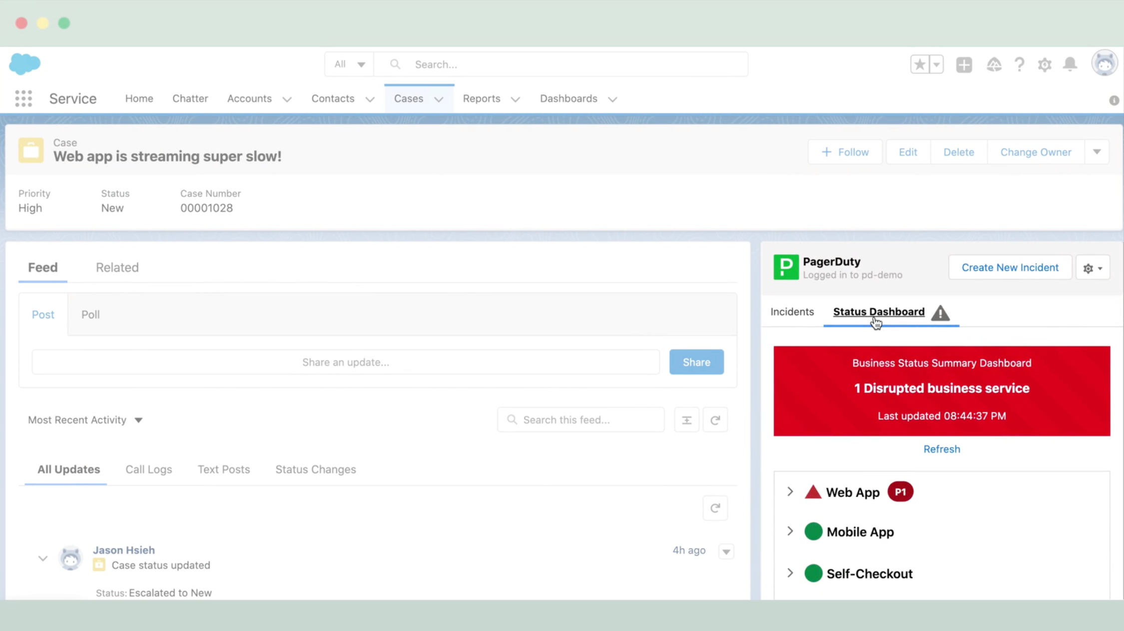 track real time status updates within service cloud