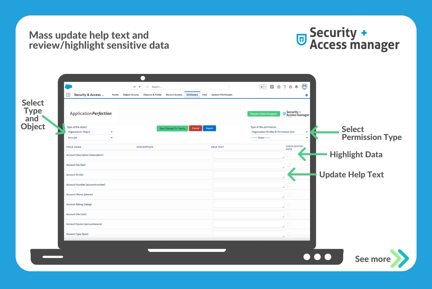 mass update help text or highlight sensitive data