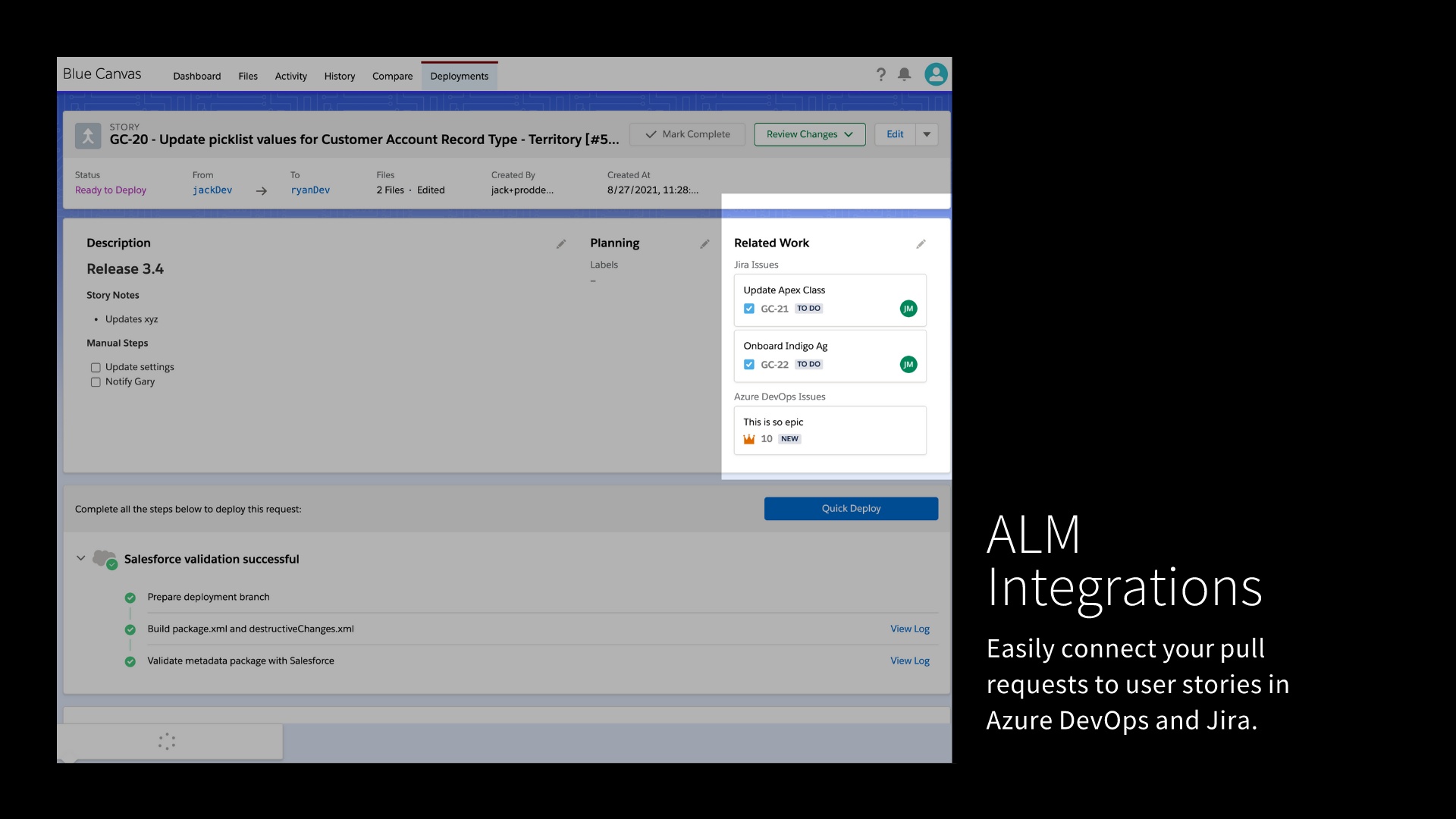 link your deployments to user stories in jira and azure devops