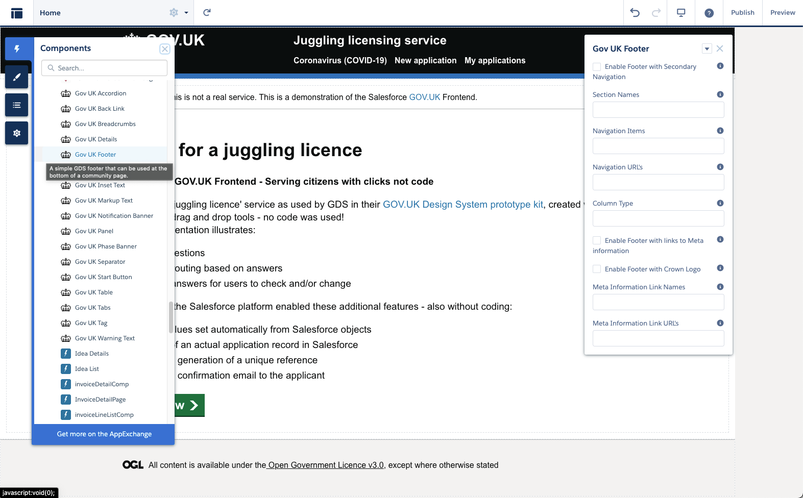flexible page design with drag and drop parameter driven components