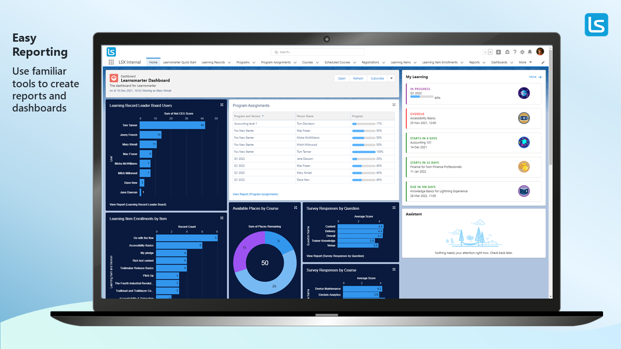 learnsmarter is a native salesforce app so it s easy to report on your data