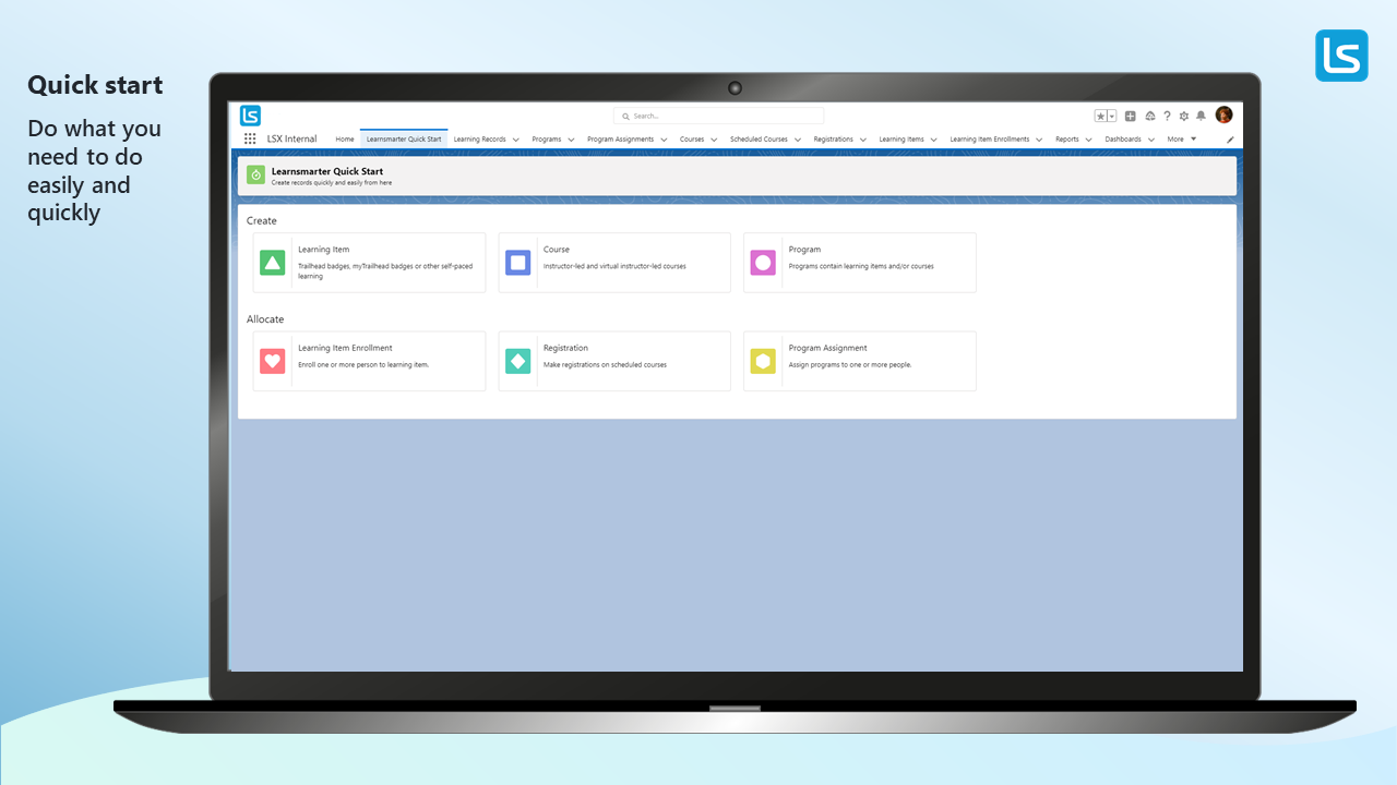 get started quickly with the quick start menu
