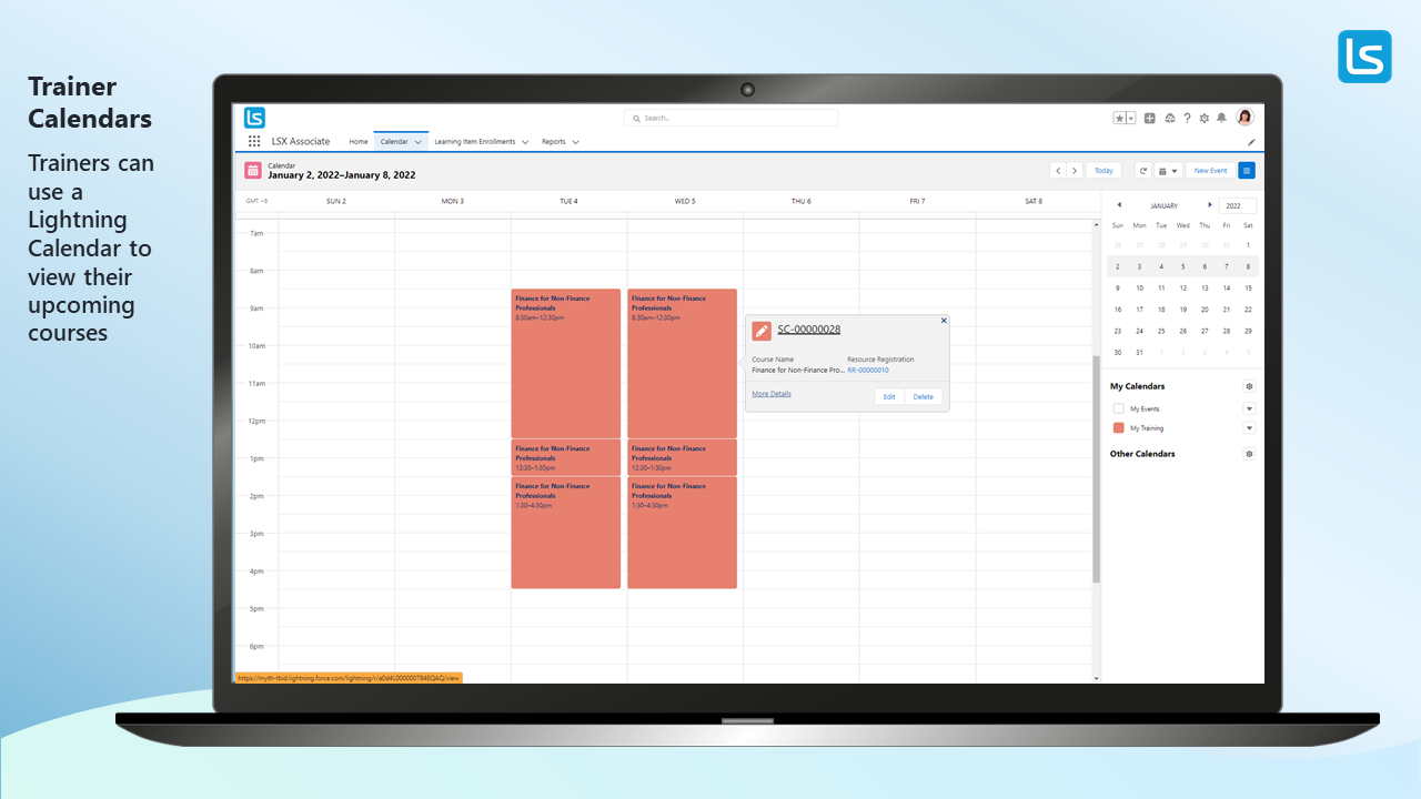 trainers can see upcoming live training in their calendars